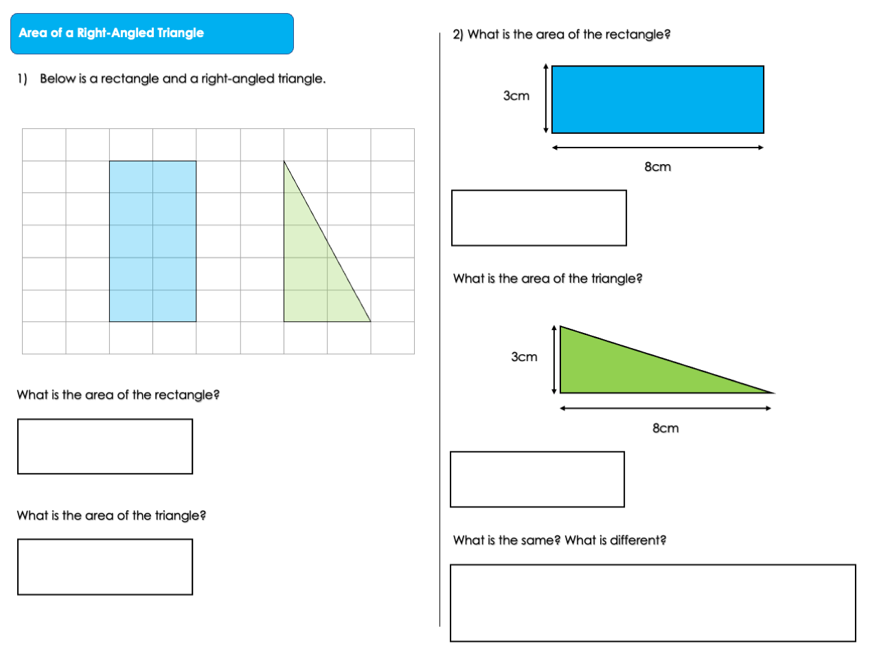 Area, Perimeter and Volume Worksheet - Area of a Right-Angled Triangle ...
