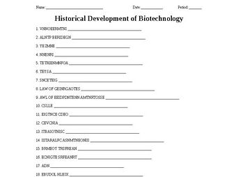 Historical Development of Biotechnology Word Scramble for Biotechnology ...