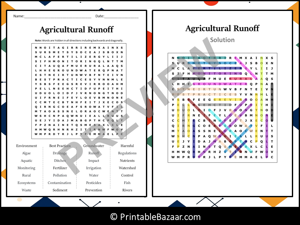 Agricultural Runoff Word Search Puzzle Worksheet Activity | Teaching ...