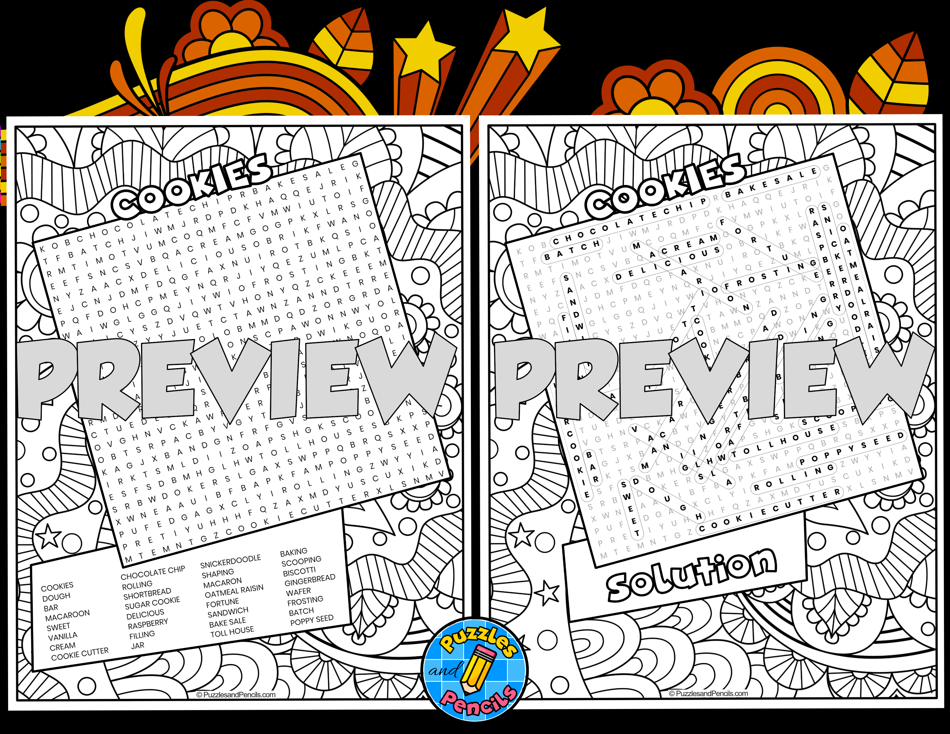 Cookies Word Search Puzzle with Colouring | Baking Wordsearch ...