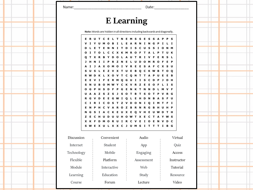 E Learning Word Search Puzzle Worksheet Activity | Teaching Resources