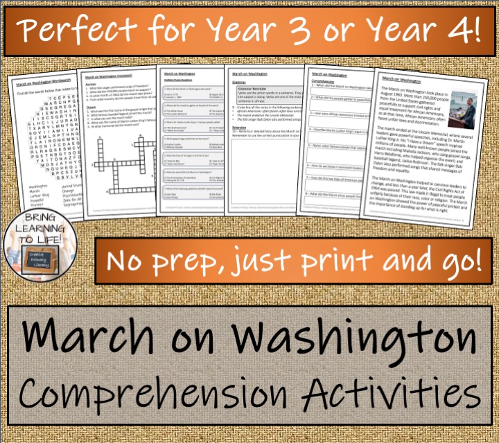 March on Washington Reading Comprehension Activities | Year 3 or Year 4 ...