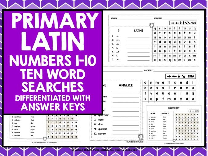 PRIMARY LATIN NUMBERS 1 10 WORD SEARCHES Teaching Resources