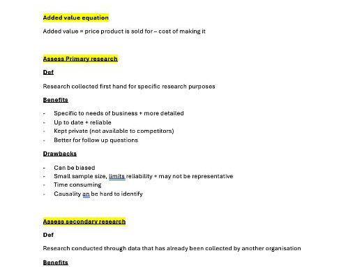 A level Edexcel Business A* paper 1 notes | Teaching Resources