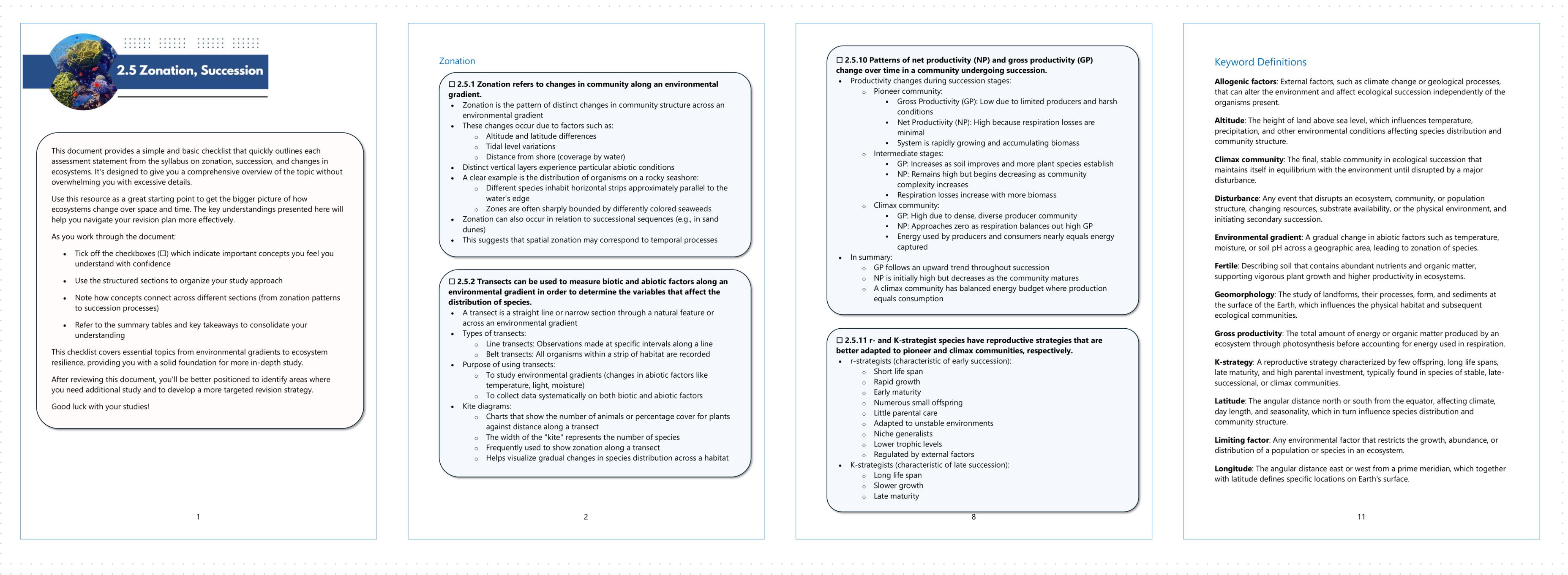 IB DP ESS 2.5: Zonation & Succession Condensed Revision Outline 2026 ...