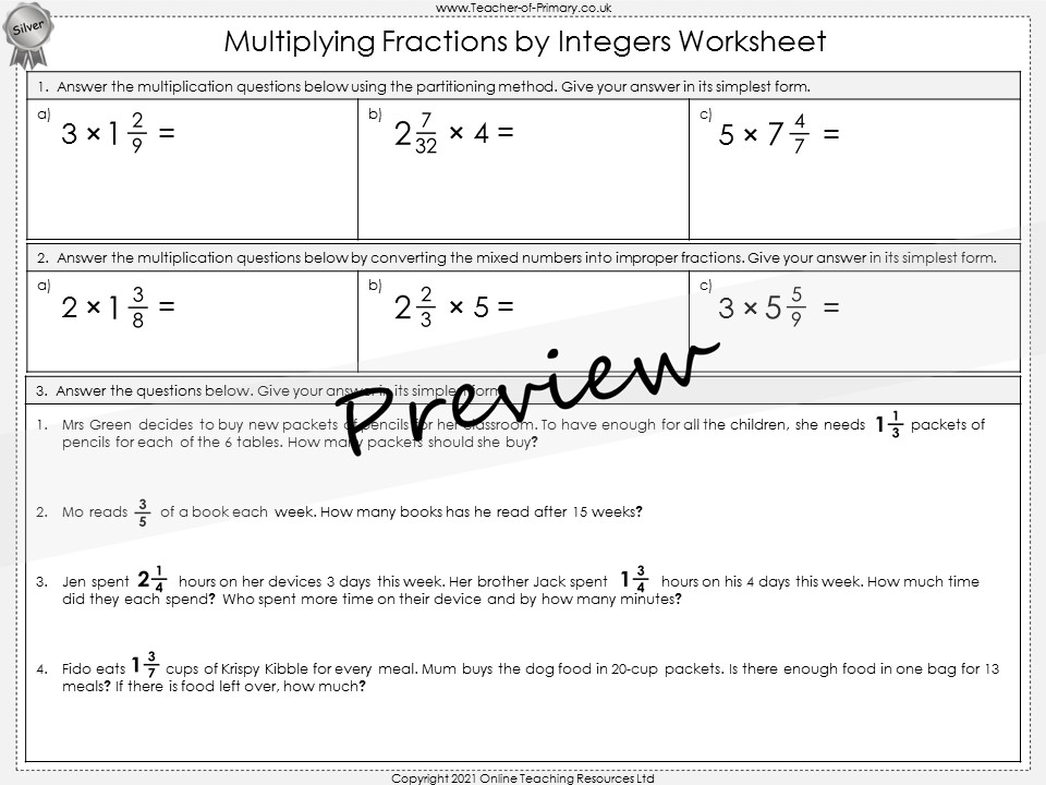 Multiplying Fractions And Mixed Numbers By Integers Year 6 Teaching 