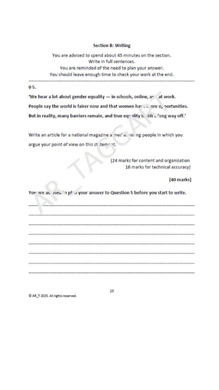 One AQA 2026 English Language Paper 2 Mock | Q4 Plan - (Equ) | Teaching ...