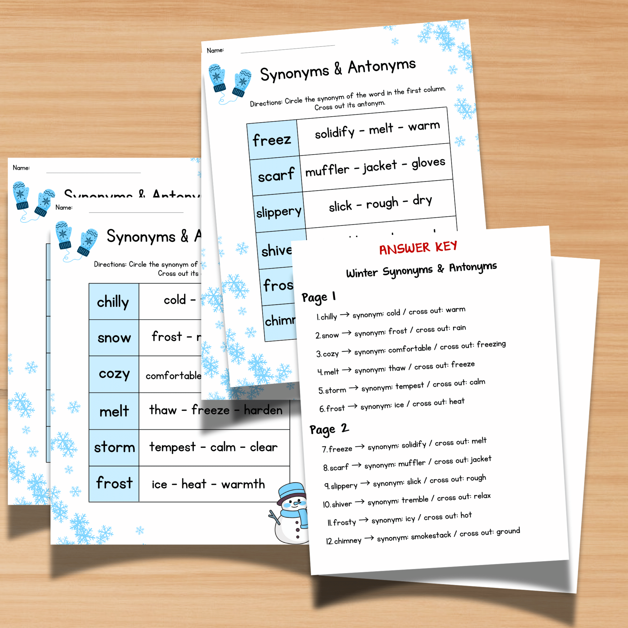 Winter Synonyms & Antonyms Worksheets Vocabulary Practice ELA ...