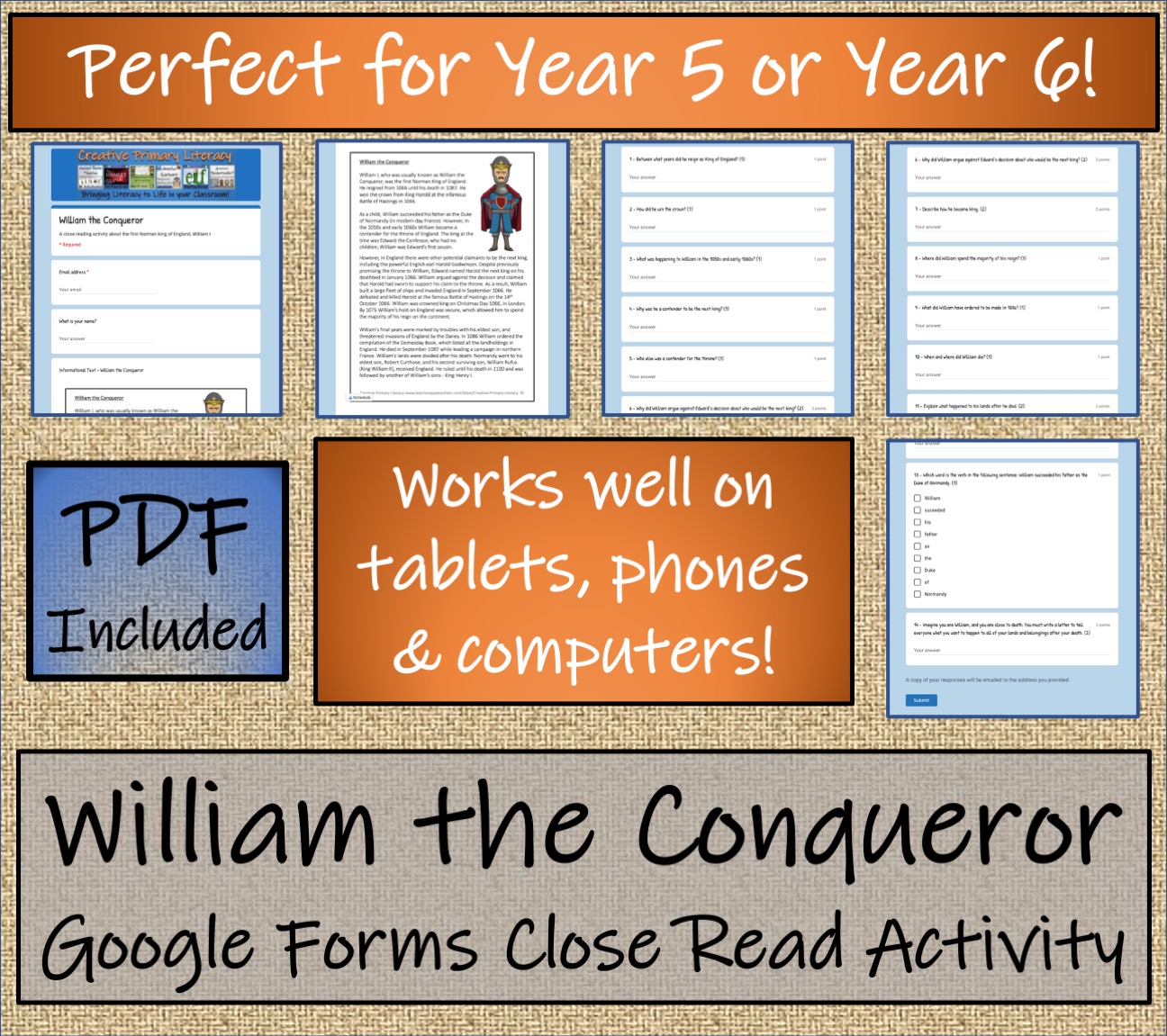 UKS2 William the Conqueror Reading Comprehension Activity | Digital ...