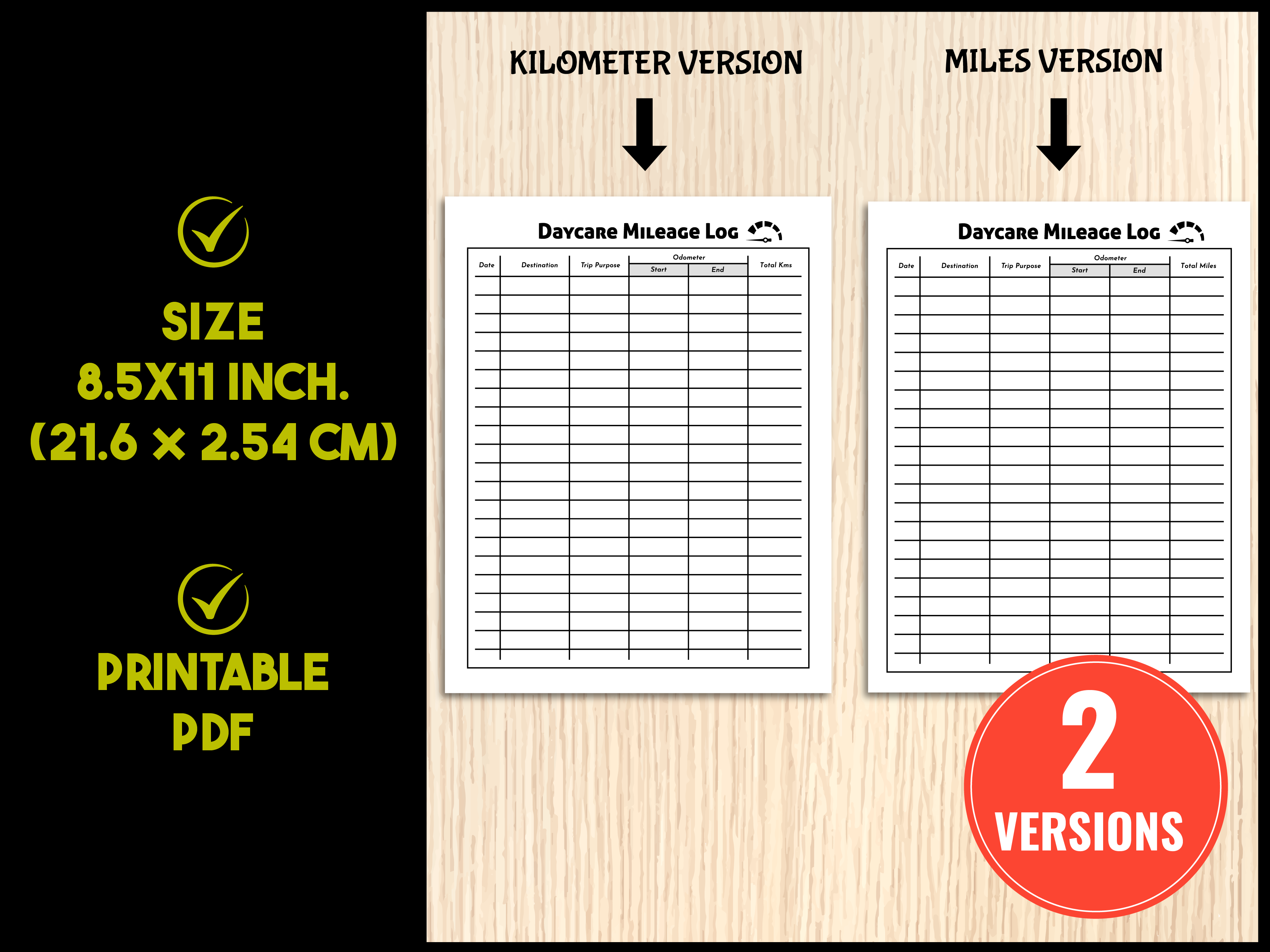 Printable Daycare Mileage Log | Childcare Vehicle Travel Tracker ...