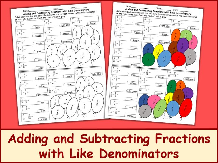 Adding And Subtracting Fractions With Like Denominators Color By Number 
