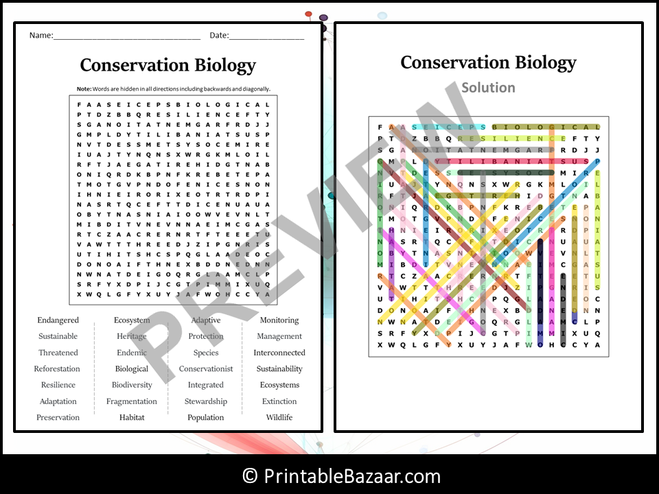 Conservation Biology Word Search Puzzle Worksheet Activity | Teaching ...