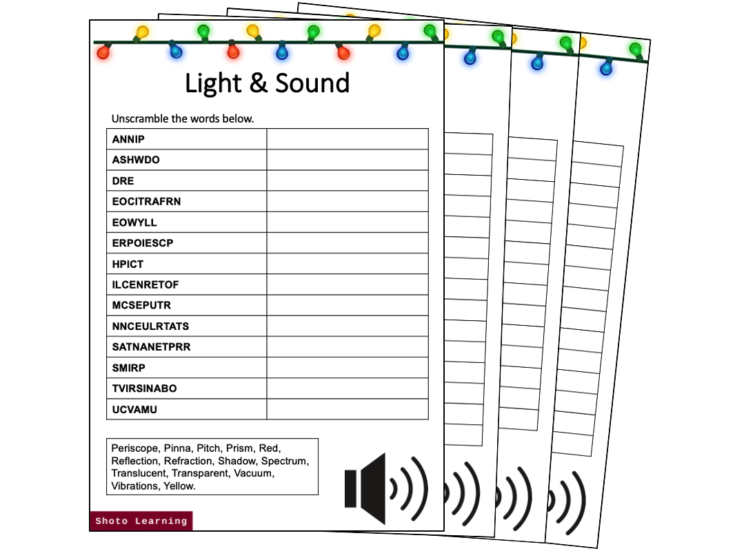 LIGHT AND SOUND ENERGY SCIENCE ACTIVITY - BUNDLE WORD FIND UNSCRAMBLE ...