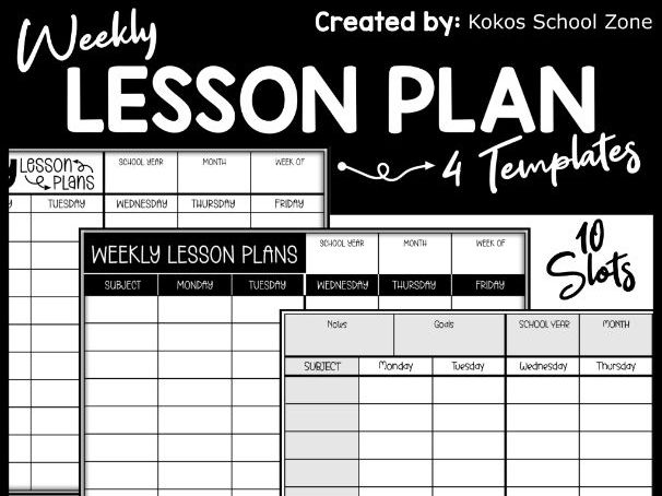 Blank Weekly Lesson Plan Templates - 4 Printable Teacher Planner ...