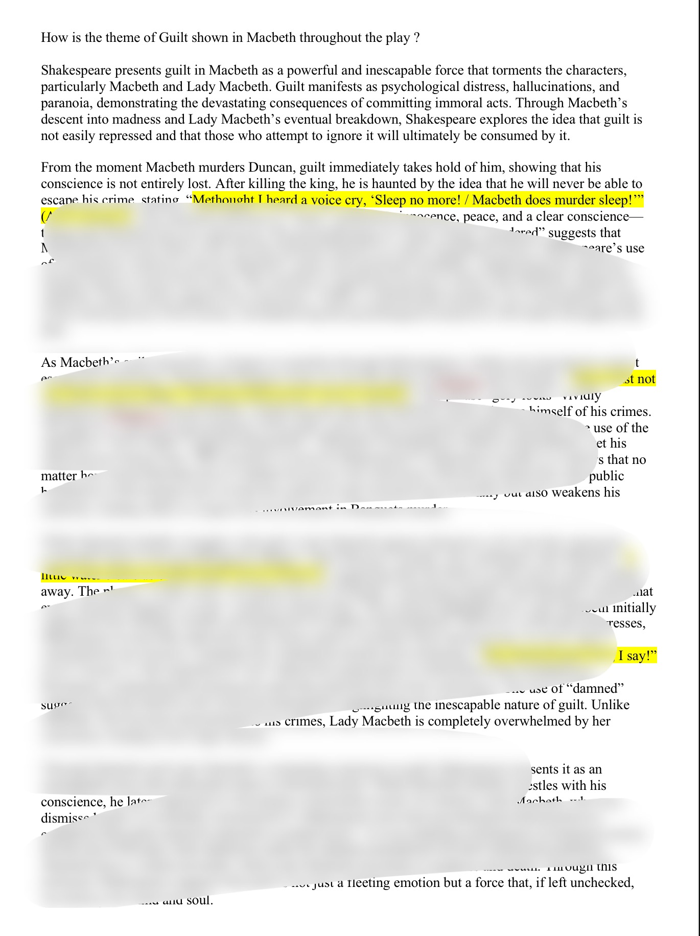 *GRADE 9* how does Shakespeare present the theme of Guilt throughout ...