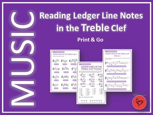 Reading Ledger Line Notes in the Treble Clef - 14 Worksheets | Teaching ...