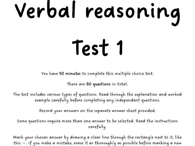 11+ Verbal reasoning mock test (GL) with answers | Teaching Resources