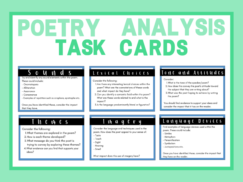 Poetry Analysis Task Cards for Any Poem | Teaching Resources