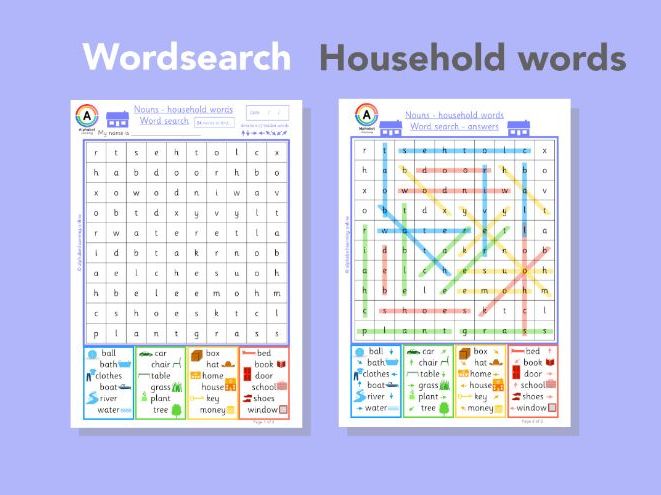 Wordsearch Household words (from high frequency word list) | Teaching ...