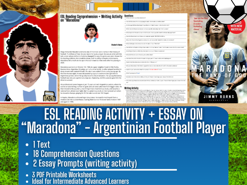 ESL Reading Comprehension + Writing Activity Worksheets - Maradona ...