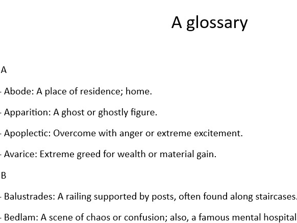 A Christmas Carol-Glossary | Teaching Resources