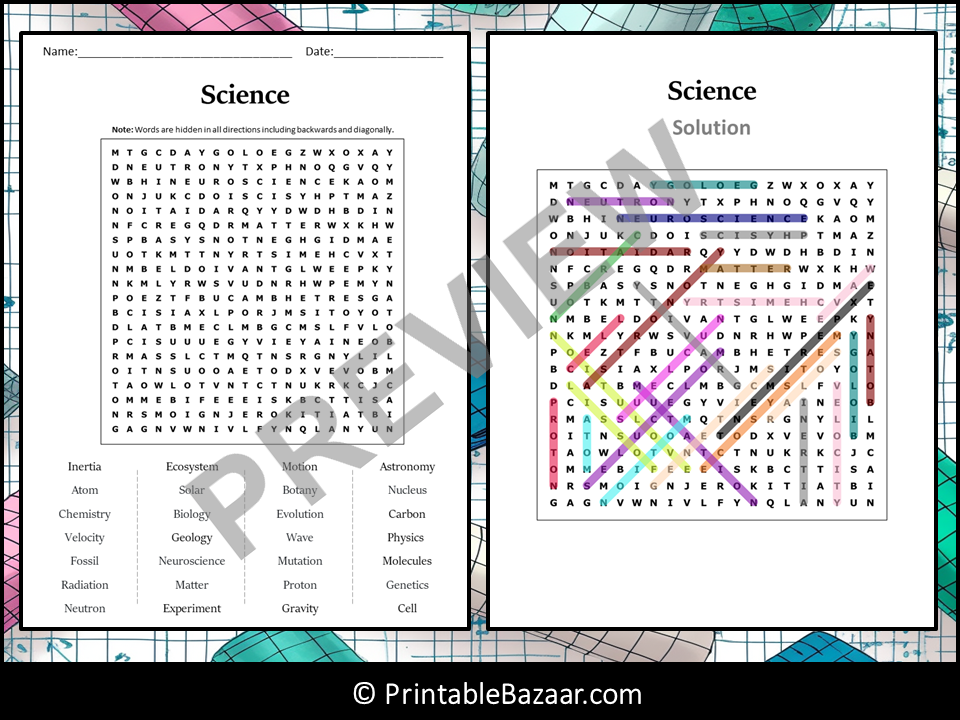 Science Word Search Puzzle Worksheet Activity | Teaching Resources