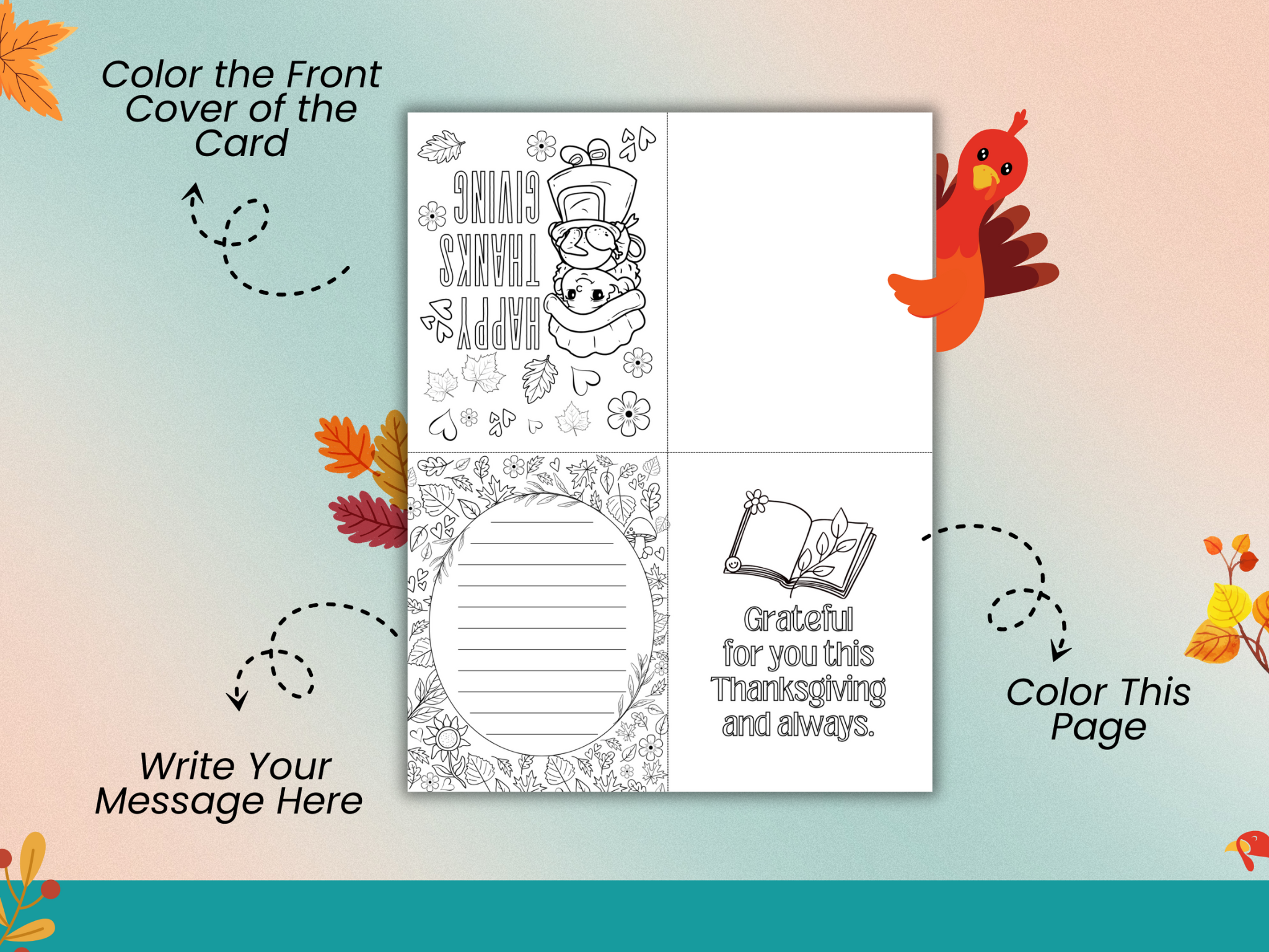 THANKSGIVING GRATITUDE CARDS TO COLOR & FOLD, DFY Interactive Activity ...