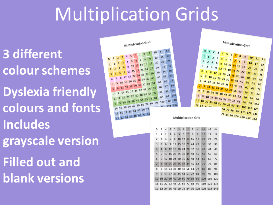 Multiplication Grids 3 Versions With Blank Grids Dyslexia Friendly 