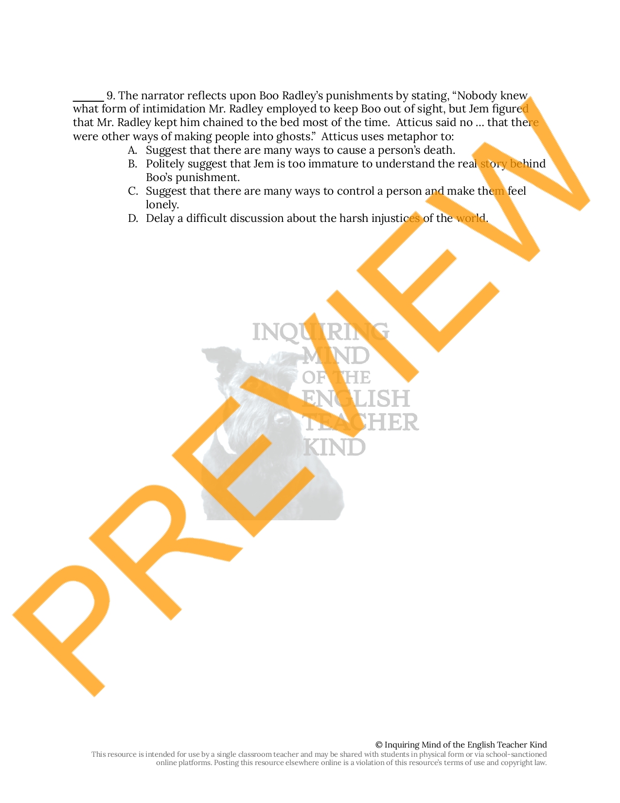 To Kill a Mockingbird Chapter 1 Close Reading Worksheet | Teaching ...