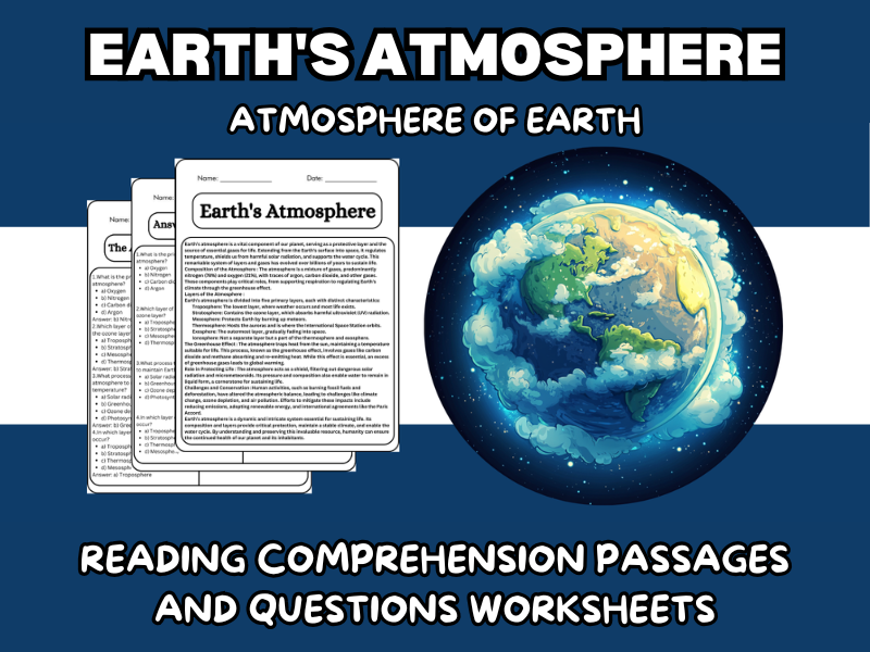 Earth's Atmosphere - Atmosphere of Earth Reading Comprehension Passages ...