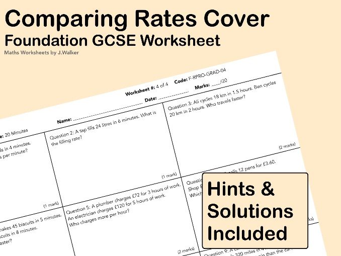 GCSE Maths Worksheet: Comparing Rates - Foundation Tier | Teaching ...