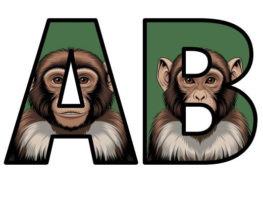 Monkey Zoo Animal Creature Lettering Set Display Title Letters Numbers ...