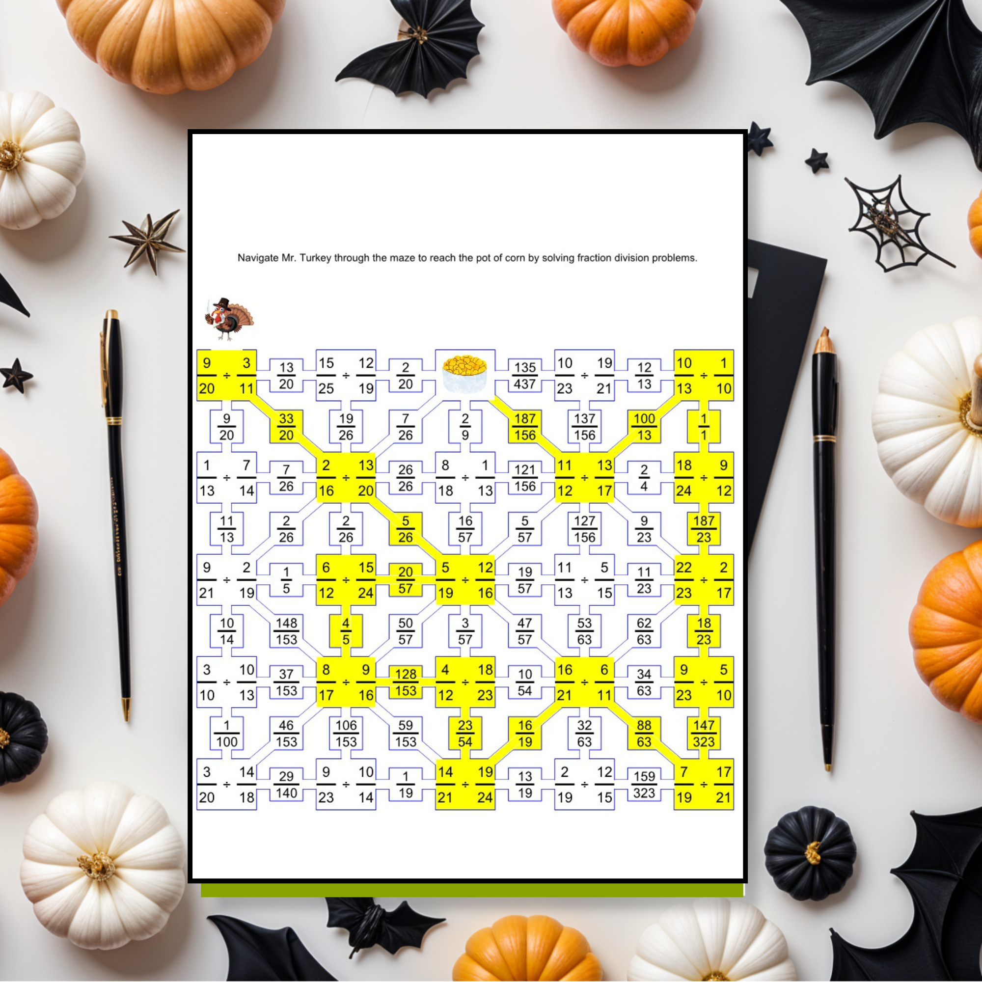 Thanksgiving Fraction Division Maze 6 Fun Puzzles Math Activity No Prep ...