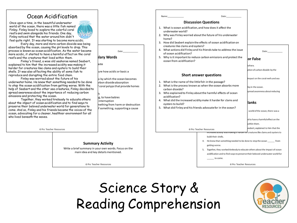 Ocean Acidification Reading Science Story Comprehension Questions ...