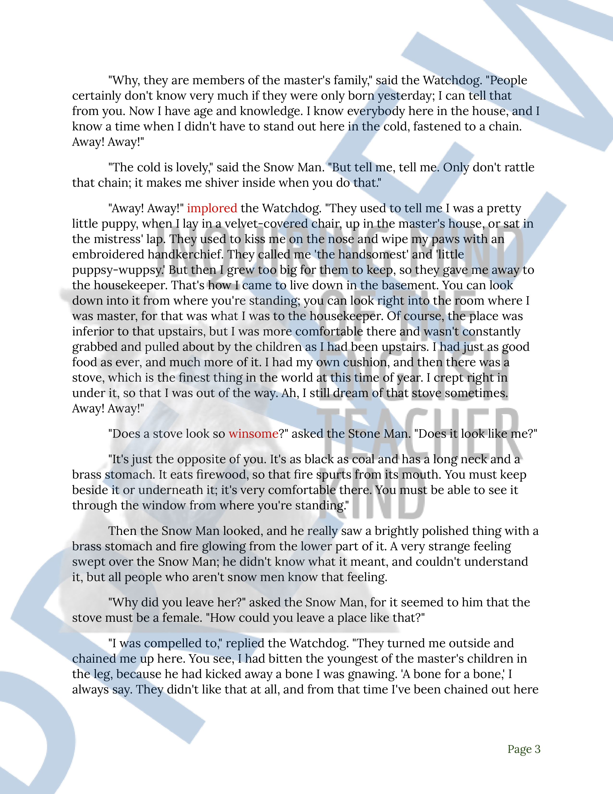 "The Snow Man" by Hans Christian Andersen Quiz and Answer Key | Winter ...