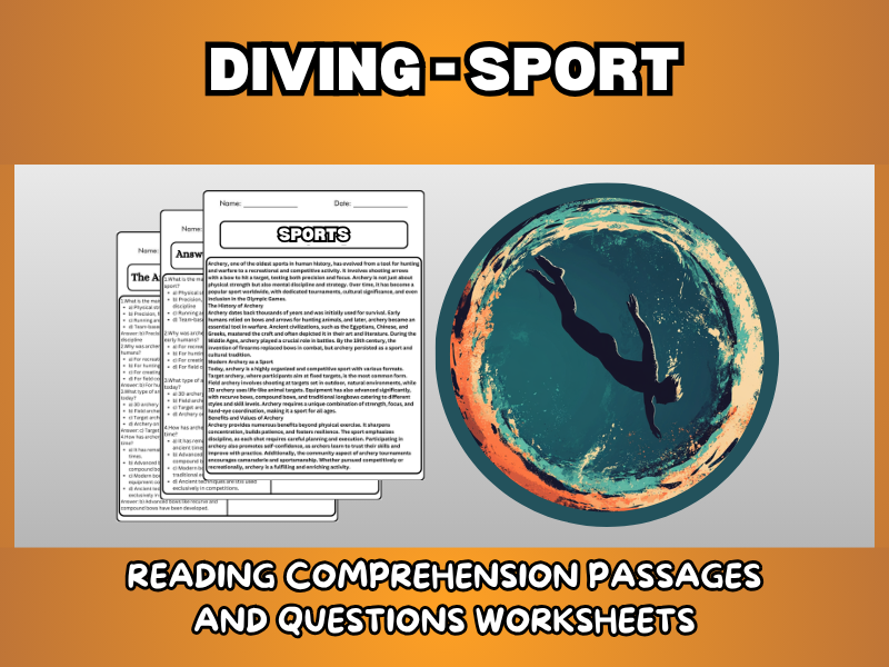 Diving - Sport Reading Comprehension Passages and Questions Worksheets ...