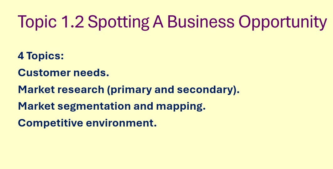 Edexcel GCSE Business Topic 1.2 Spotting A Business Opportunity ...