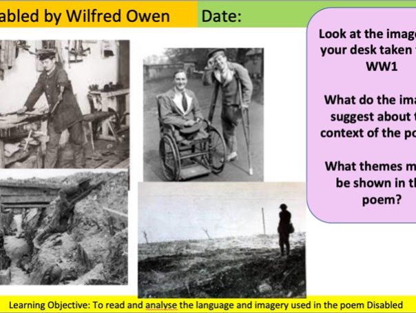 Disabled By Wilfred Owen IGCSE Poetry And Prose Teaching Resources Disabled By Wilfred Owen IGCSE Poetry And Prose Teaching Resources