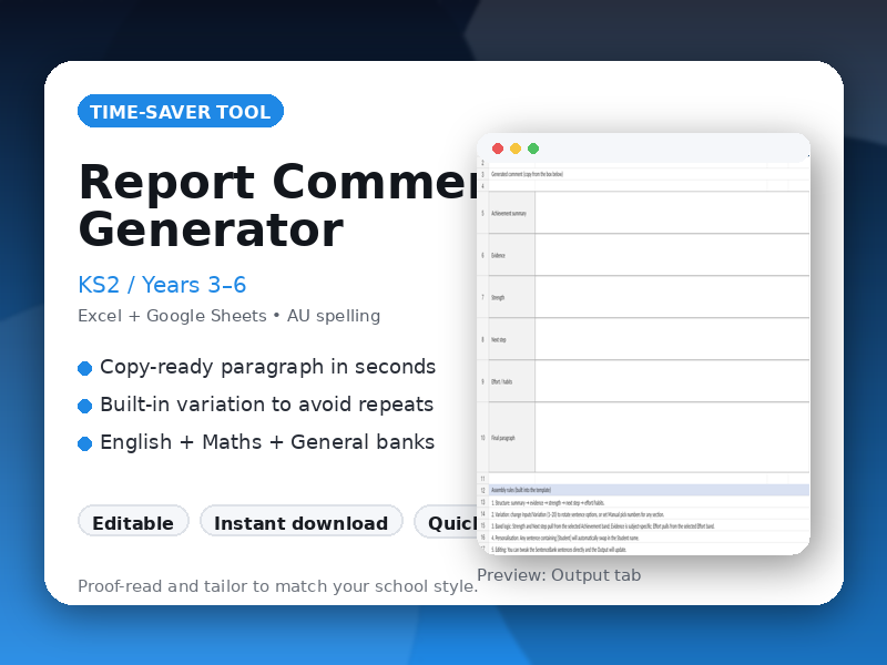 Report Writing Comment Bank Generator (KS2 / Years 3-6) | Teaching ...