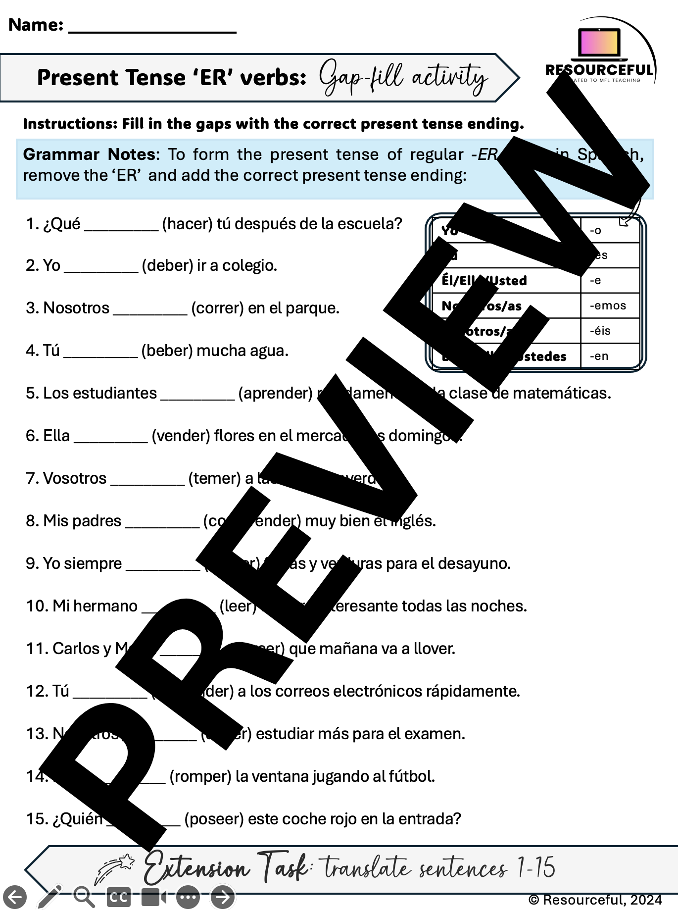 Spanish Regular Present Tense Verbs - Grammar Gap-fill Worksheets (x3 ...