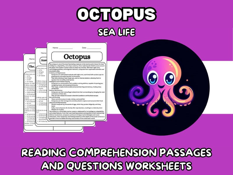 Octopus - Sea Life Reading Comprehension Passages & Questions ...