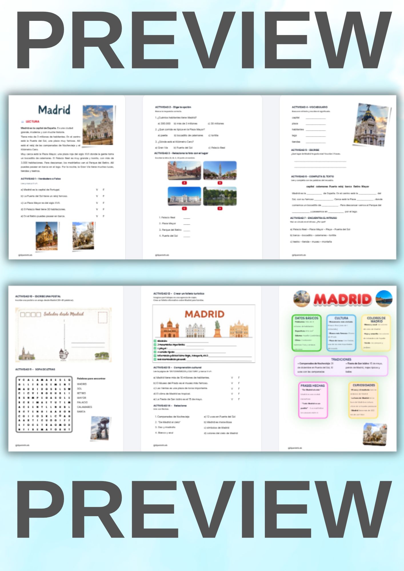 Madrid, Spain – Spanish Reading Comprehension & Culture Worksheets ...