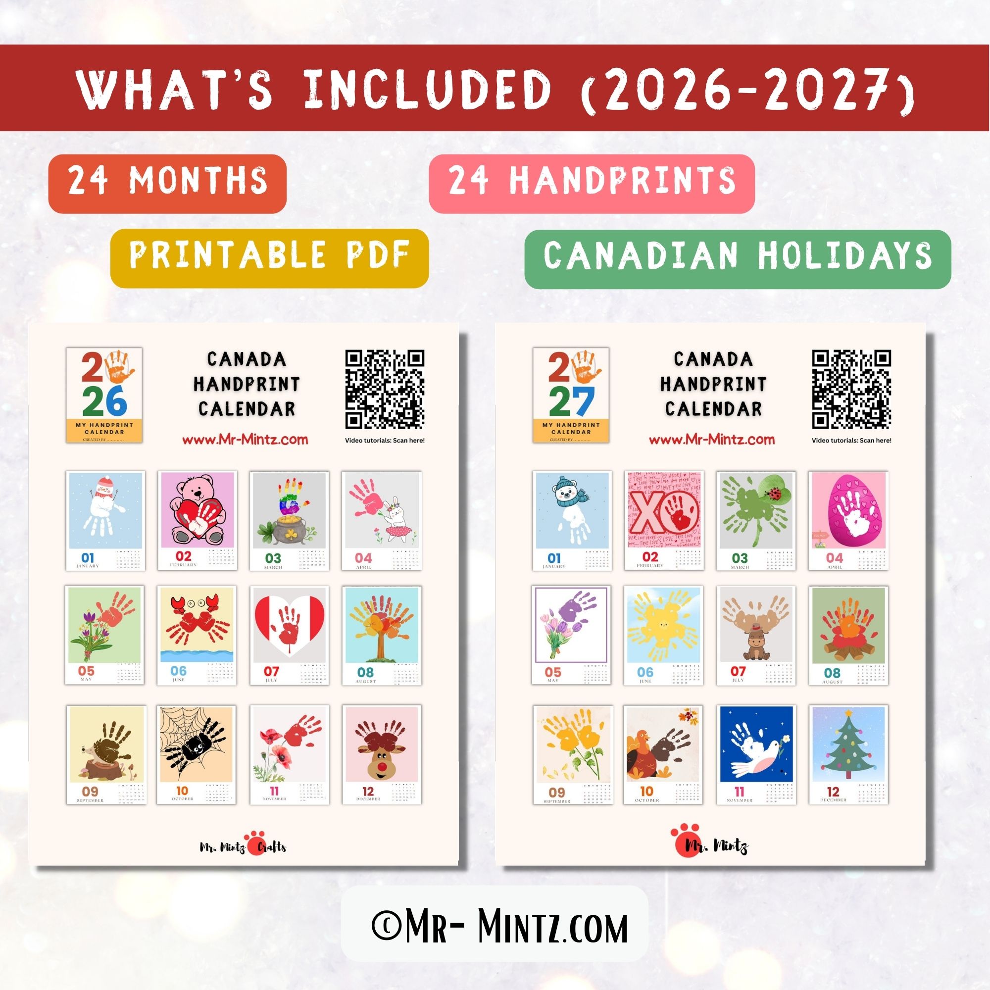 24-Month Printable Handprint Calendar for Kids with Canadian Holidays ...