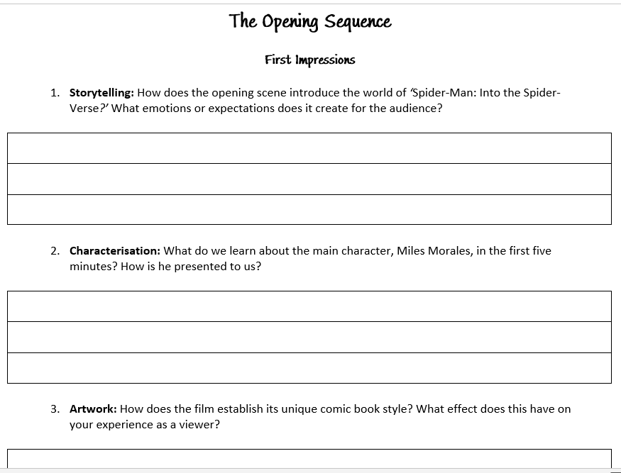 'Spider-Man: Into the Spider-Verse' Film Study Guide, Full Unit ...