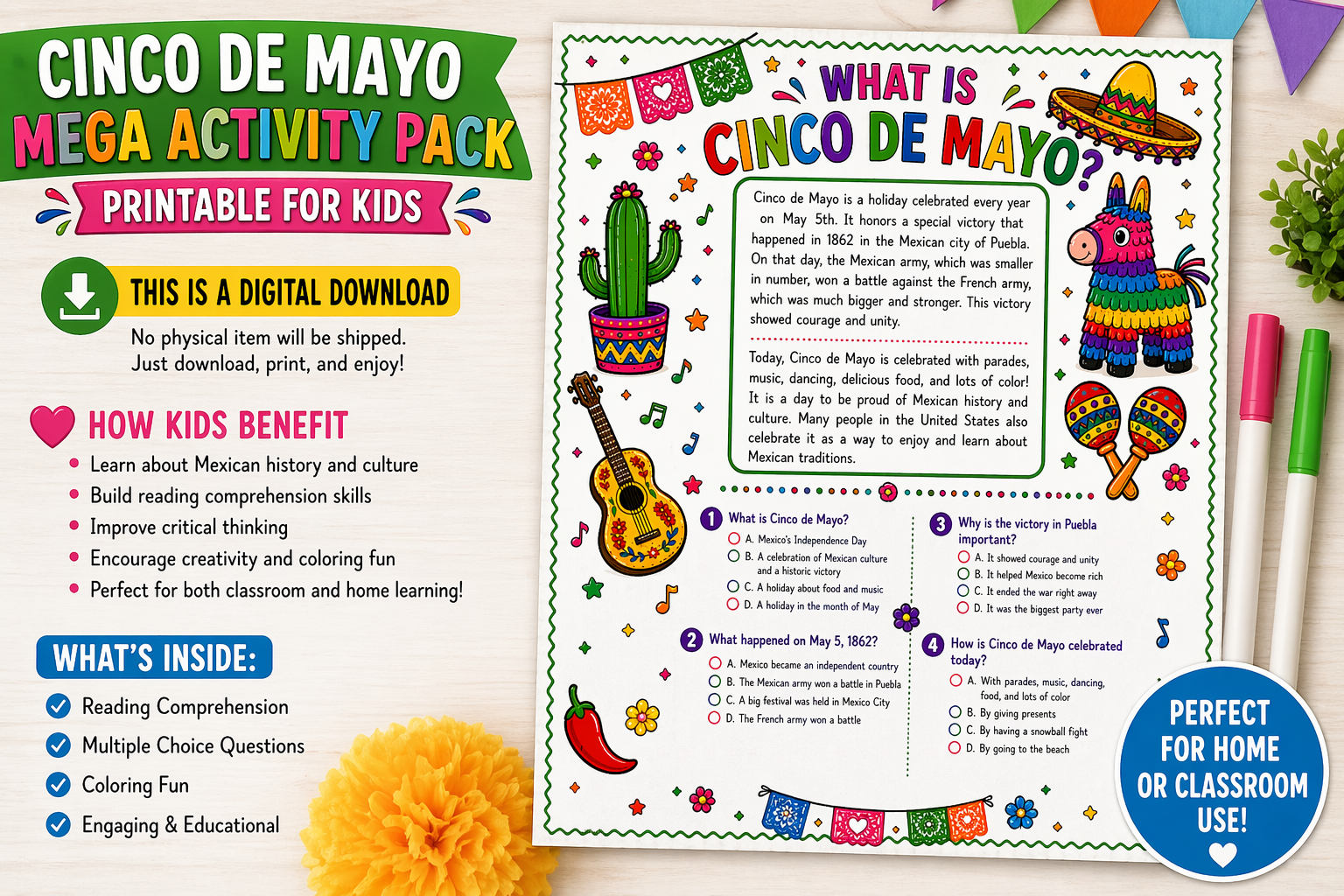 Cinco De Mayo Mega Activity Pack Printable for Kids Holiday Worksheets ...