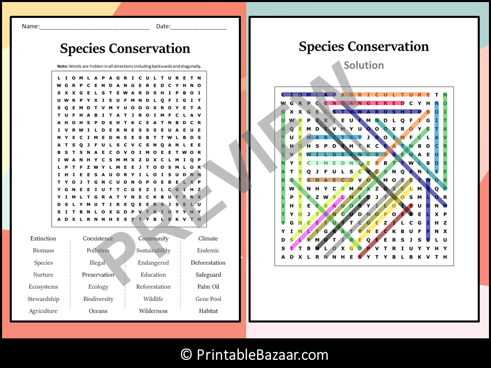Species Conservation Word Search Puzzle Worksheet Activity | Teaching ...