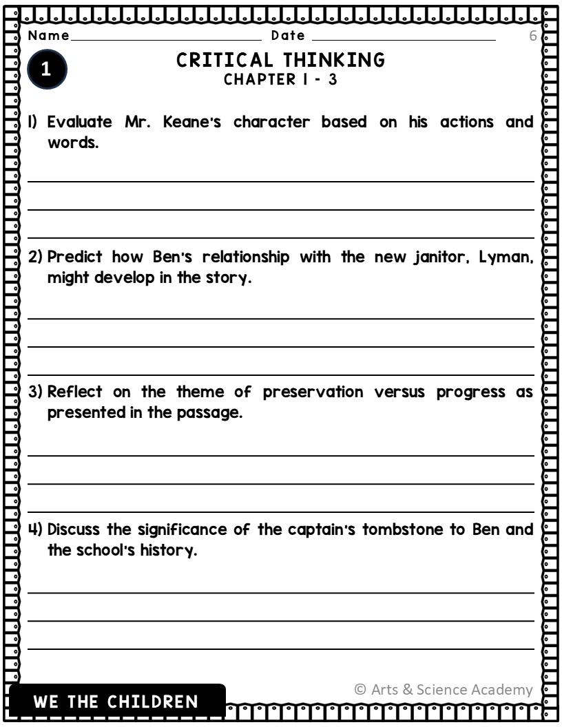 WE THE CHILDREN Novel Study Comprehension, Critical Thinking, Vocab ...
