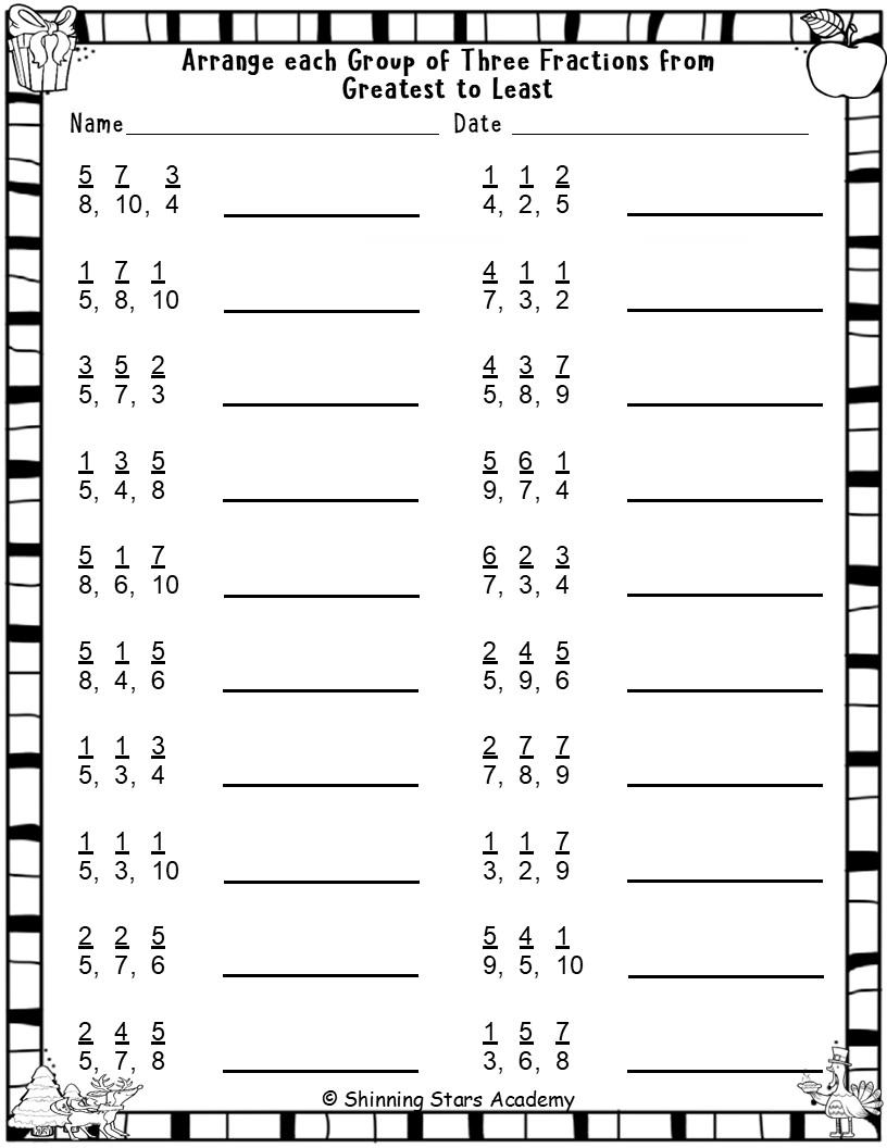 Ordering Fractions (Greatest to Least) Worksheets | Printable Fractions ...