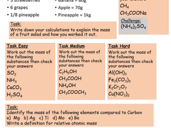 Moles calcs C4.1 - Relative masses and moles | Teaching Resources