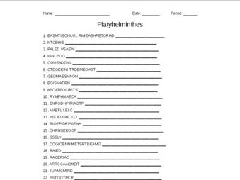 Platyhelminthes Word Scramble for Invertebrate Biology | Teaching Resources